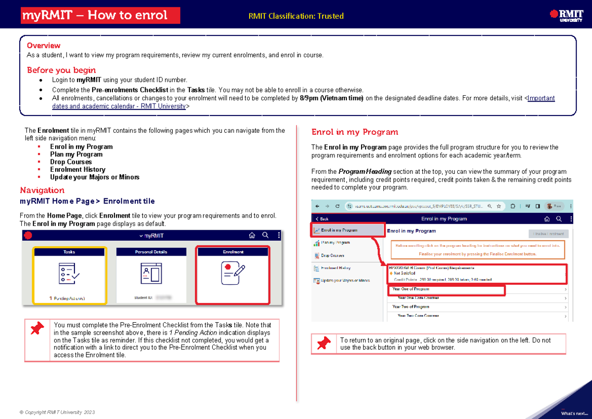myRMIT Enrolment Guide: Steps to Enrol in Your Program - Studocu