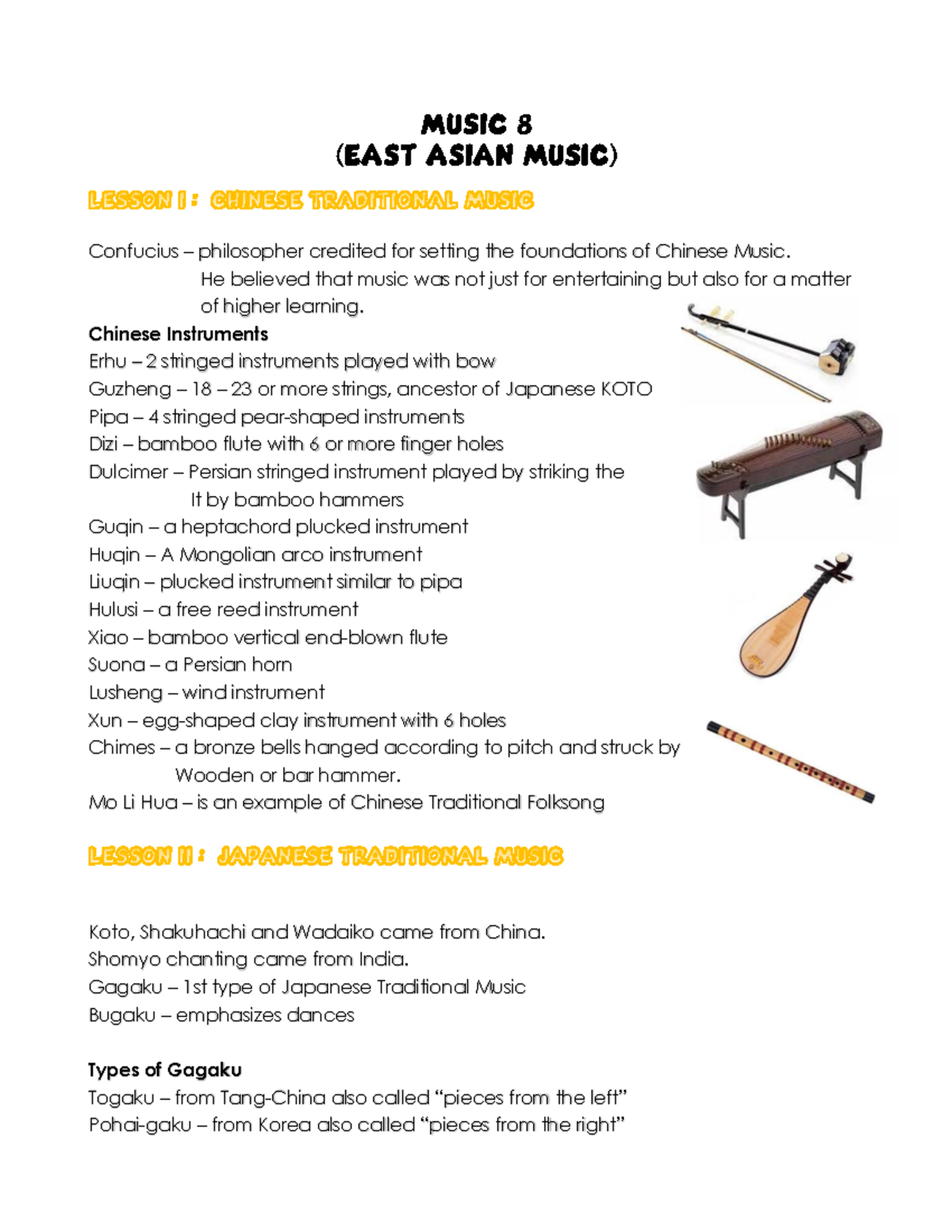 Music 8 2nd Quarter Study Guide: Chinese and Japanese Music - Studocu