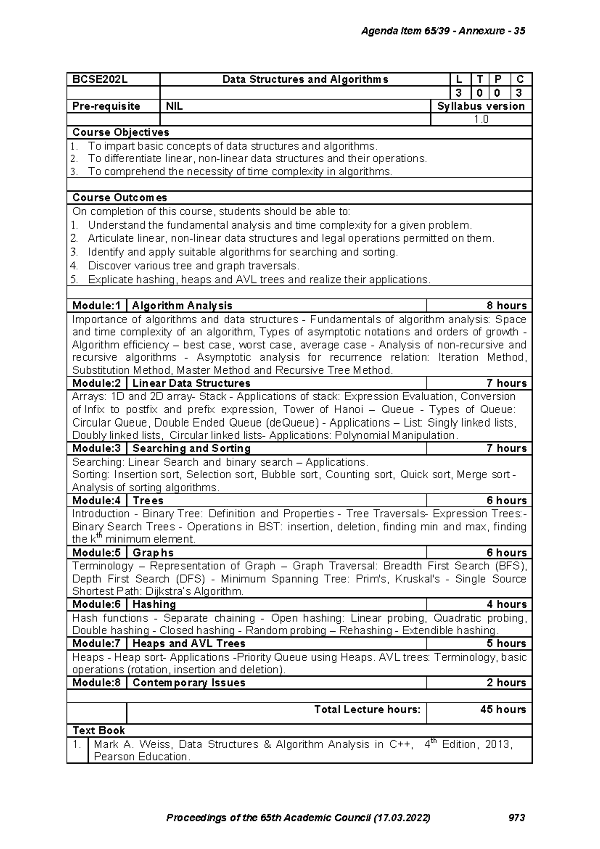 BCSE202L Data Structures and Algorithms Course Overview and Syllabus ...
