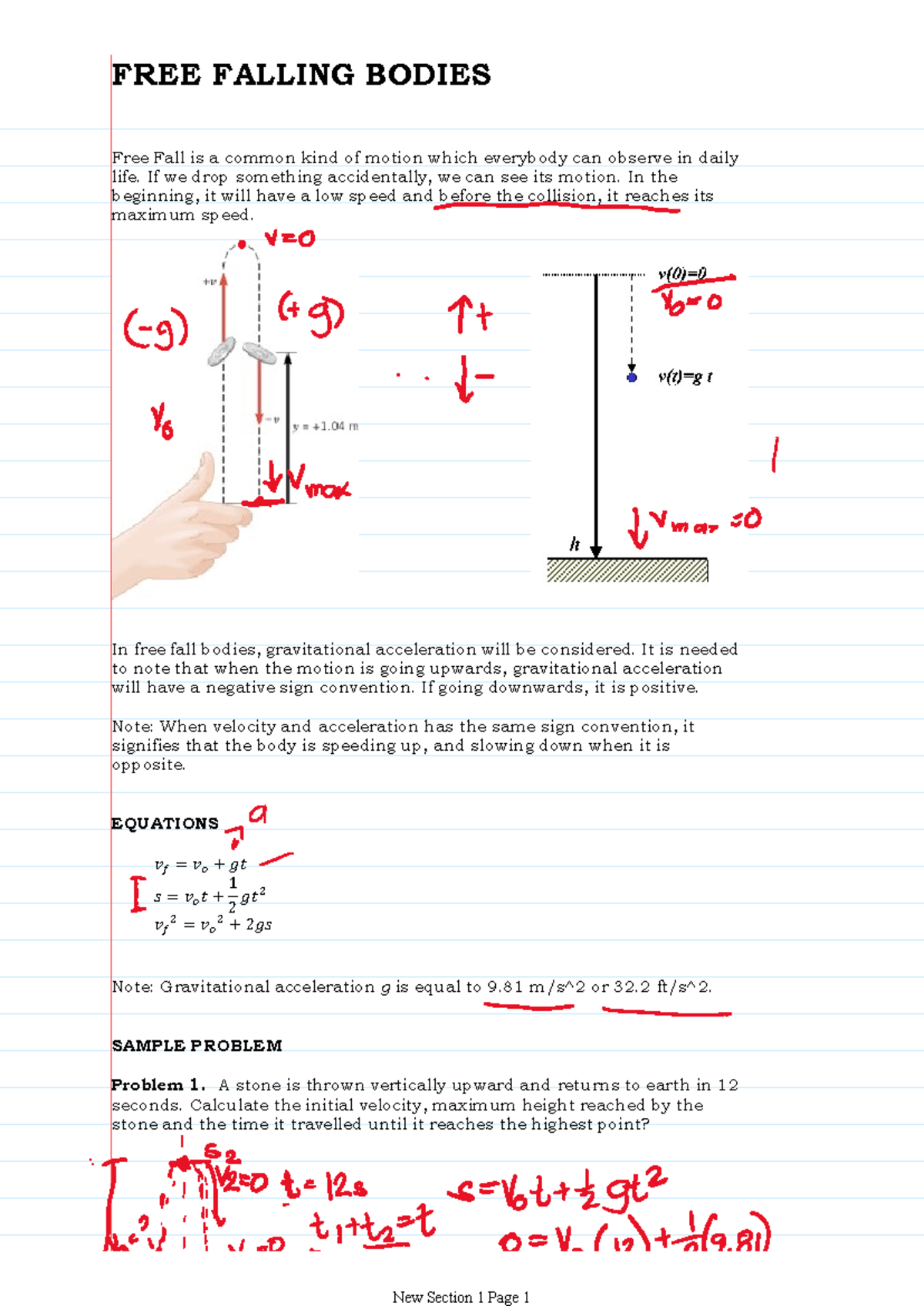 Lesson 1: Dynamics of Free Fall in Rigid Bodies - Studocu