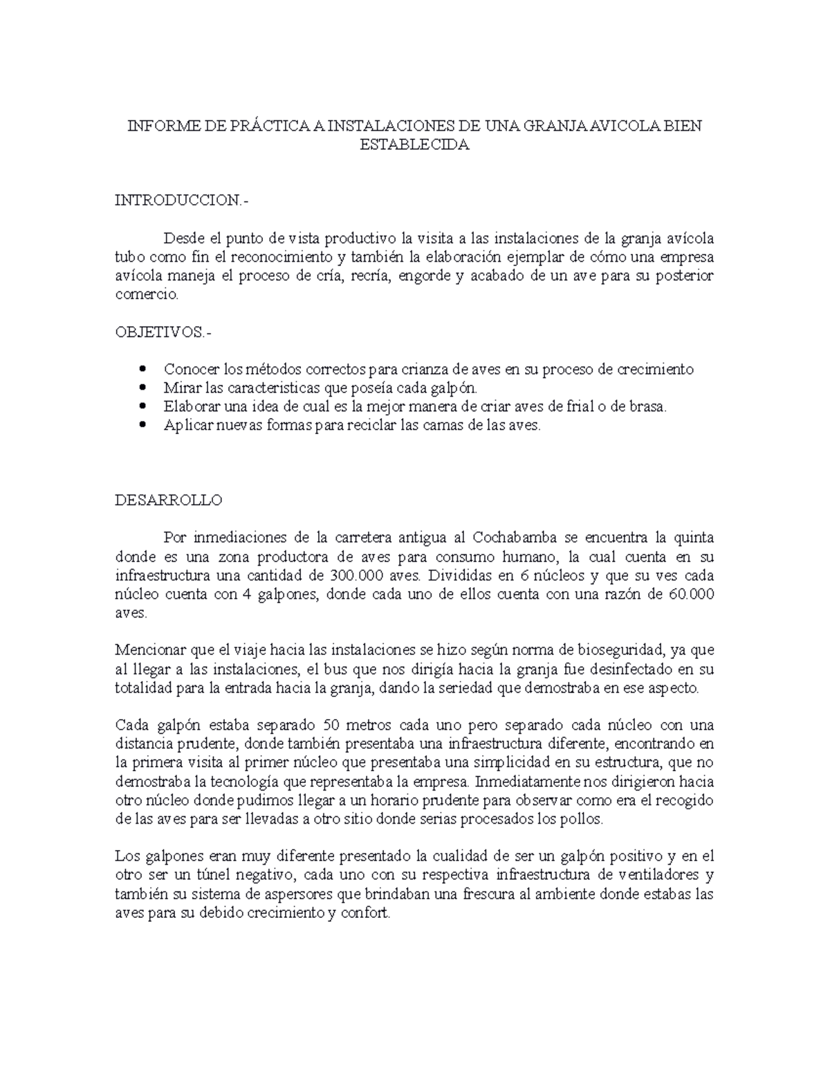 Informe de Práctica sobre Instalaciones de Granja Avícola Establecida ...