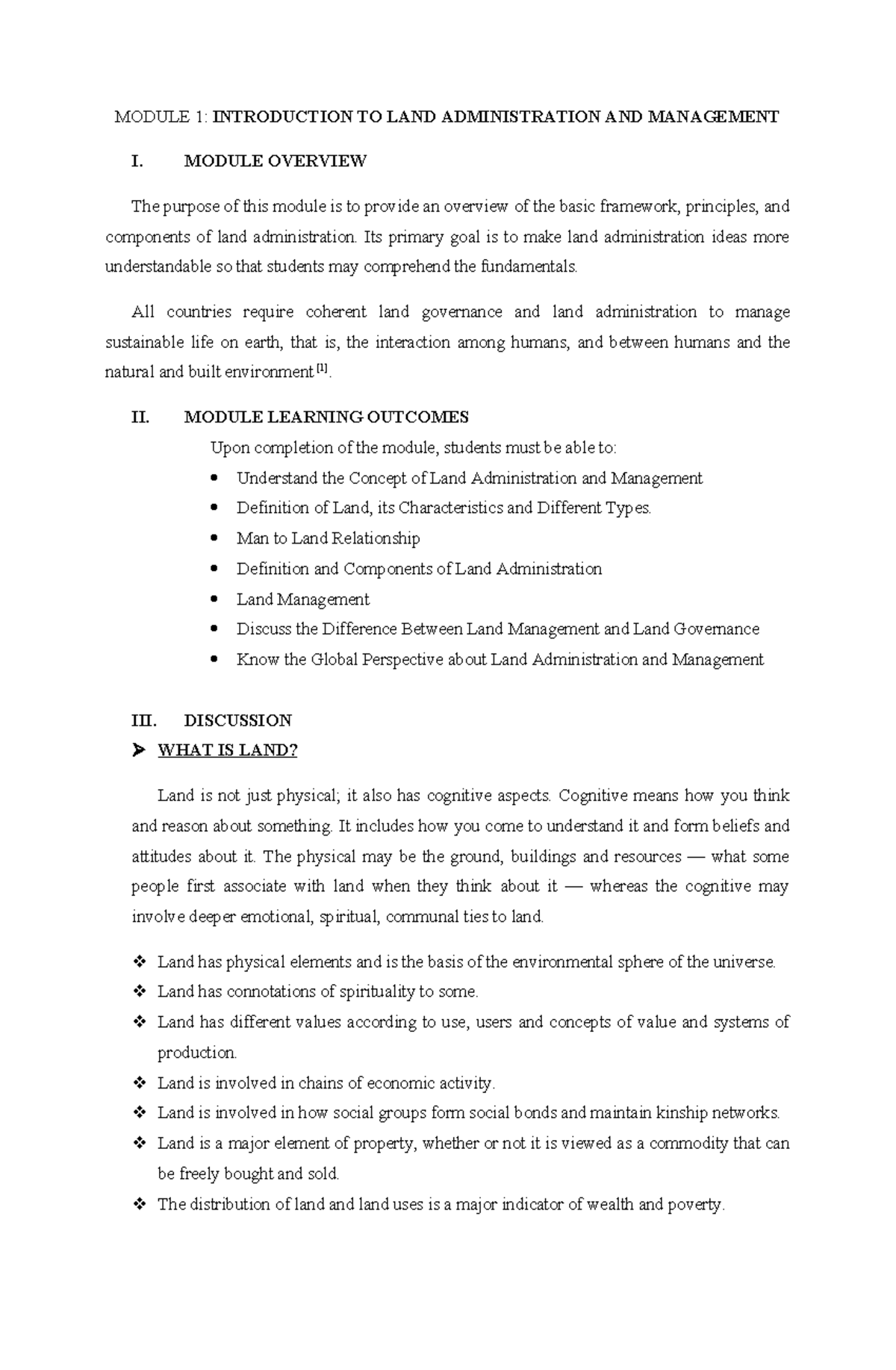 Module 1: Intro to Land Admin & Management - Overview & Concepts - Studocu