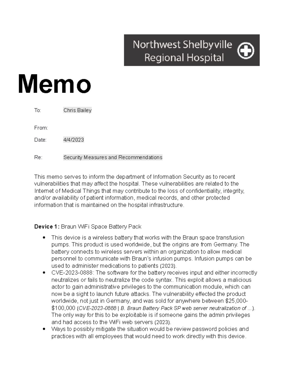 Vulnerability Memo on Medical Devices: Insights and Recommendations ...