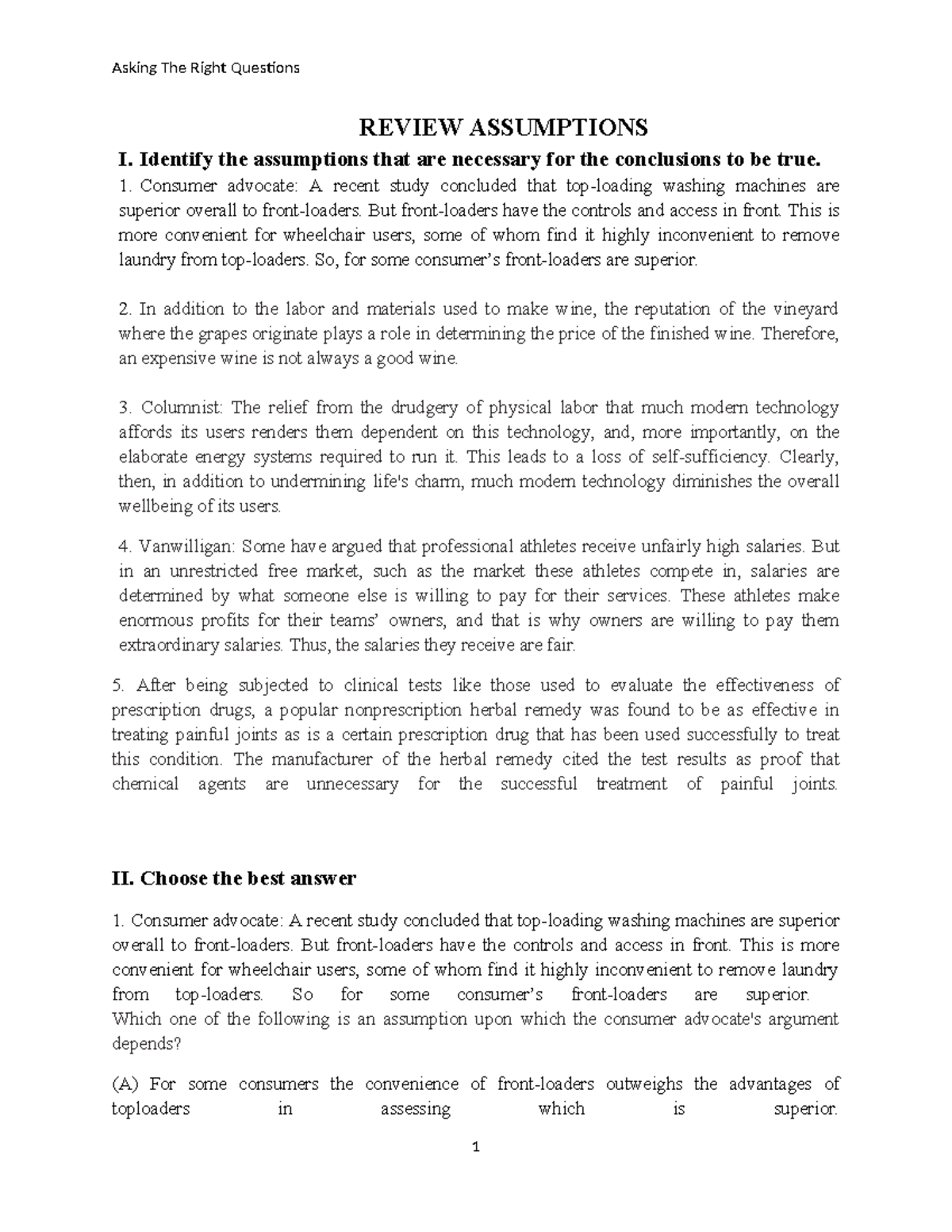 Asking The Right Questions: Review of Descriptive & Value Assumptions ...