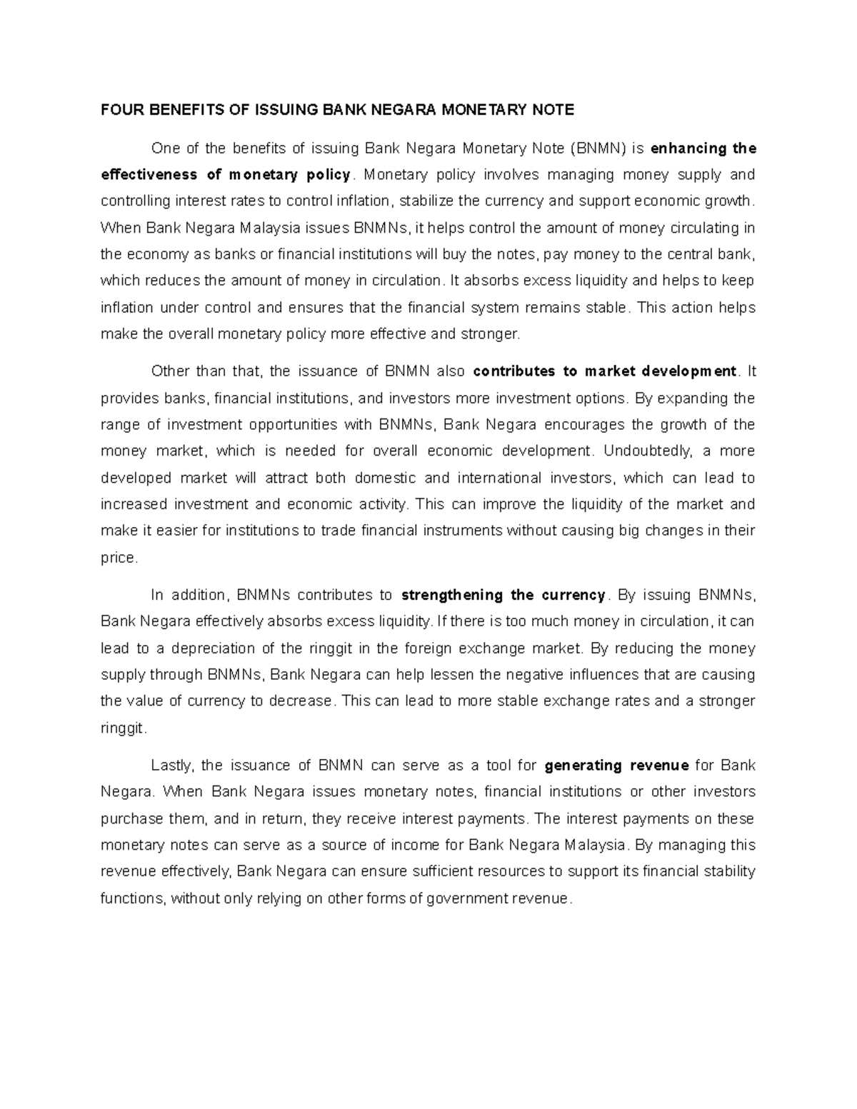 4 Benefits of Issuing Bank Negara Monetary Note (BNMN) - Monetary ...