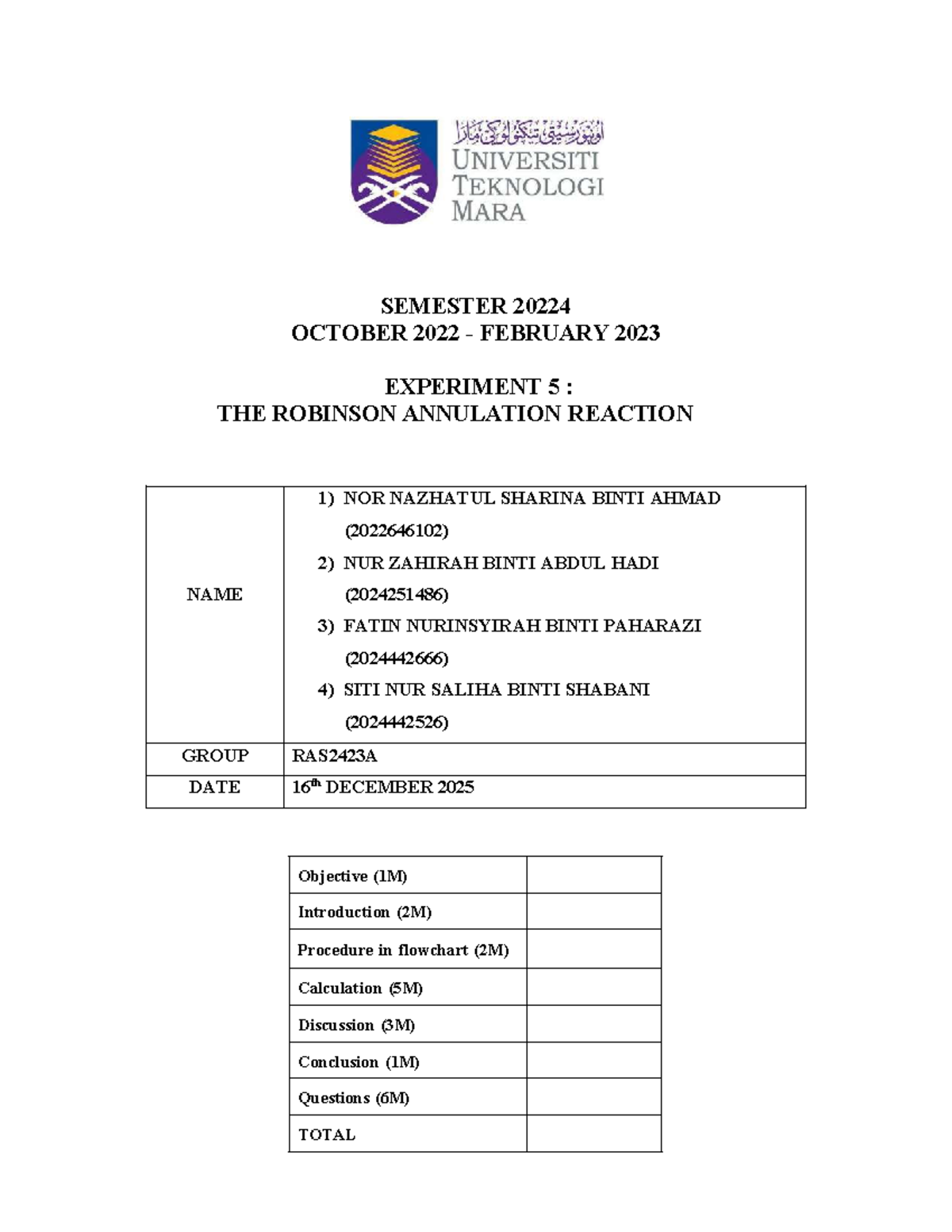 EXP3 CHM557: Lab Report on Robinson Annulation Reaction - Studocu