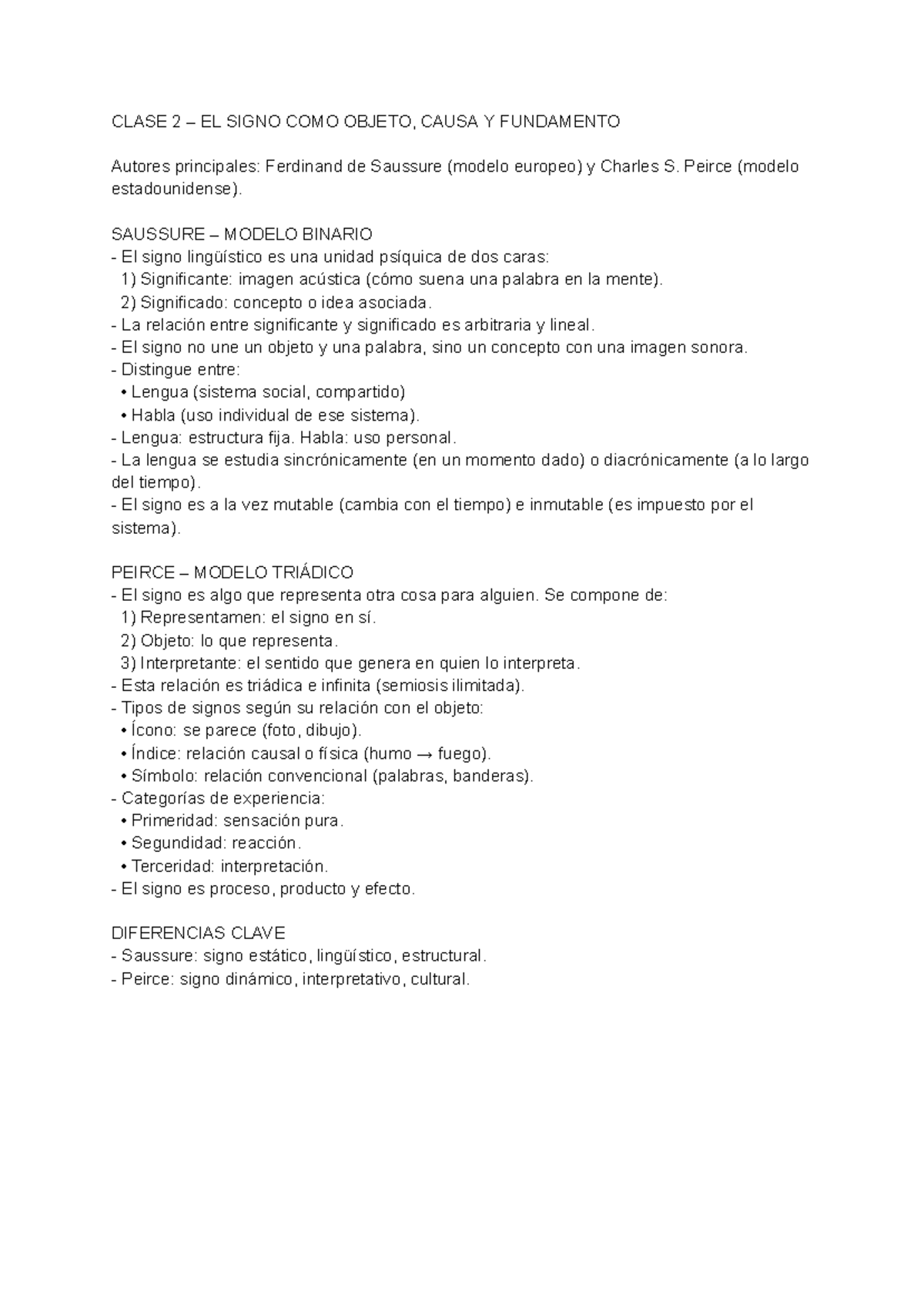 CLASE 2: EL SIGNO COMO OBJETO, CAUSA Y FUNDAMENTO - SAUSSURE Y PEIRCE ...
