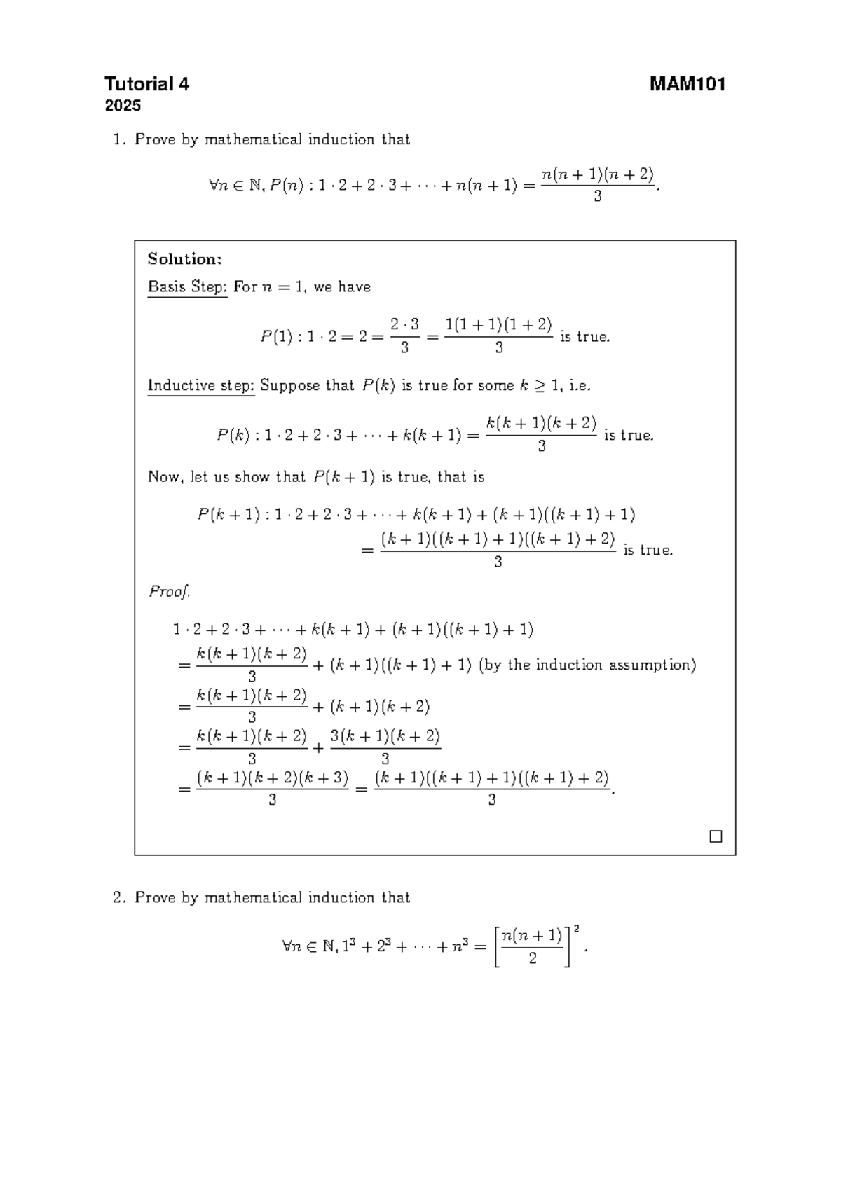 Tut4 Algebra - tutorial - Tutorial 4 MAM 2025 Prove by mathematical ...