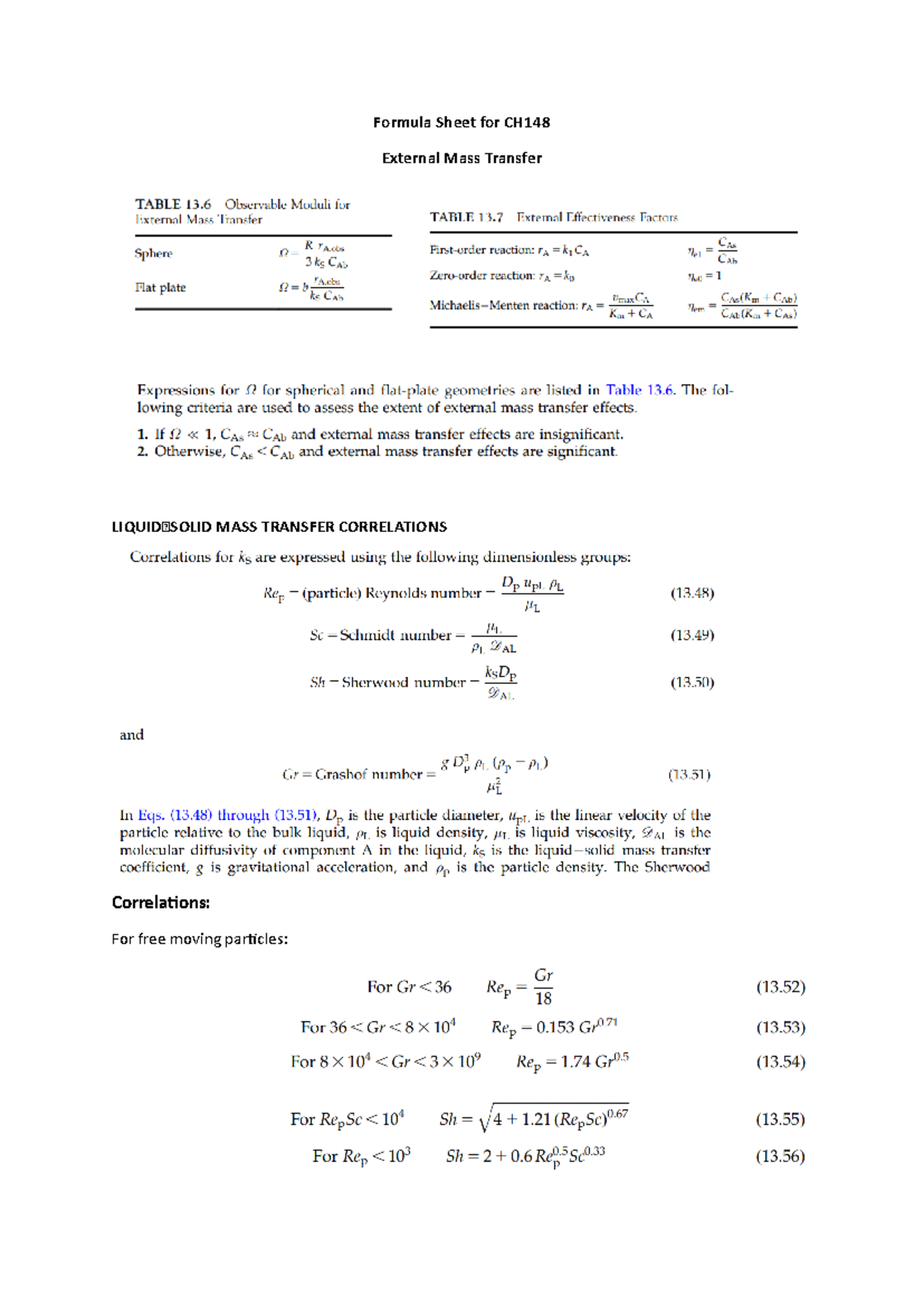 Formula sheet in CH148 - fvgfhwhw - Statistical Analysis - Formula ...