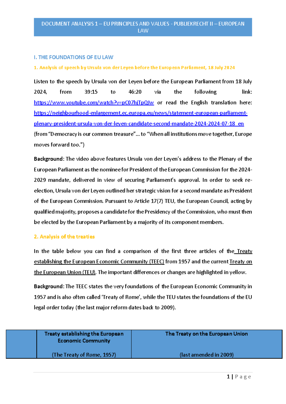 Document Analysis 1: EU Principles & Values - Publiekrecht II - Studocu