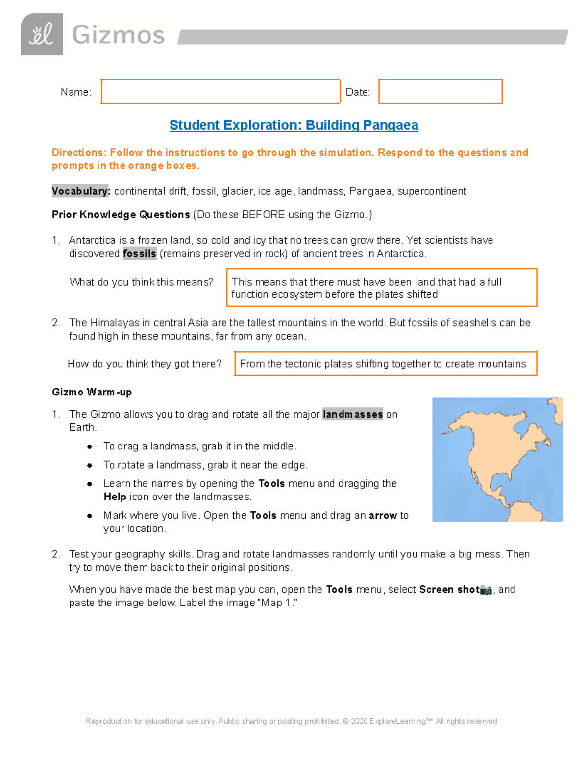 Building Pangaea Simulation Guide: Student Exploration Activity - Studocu