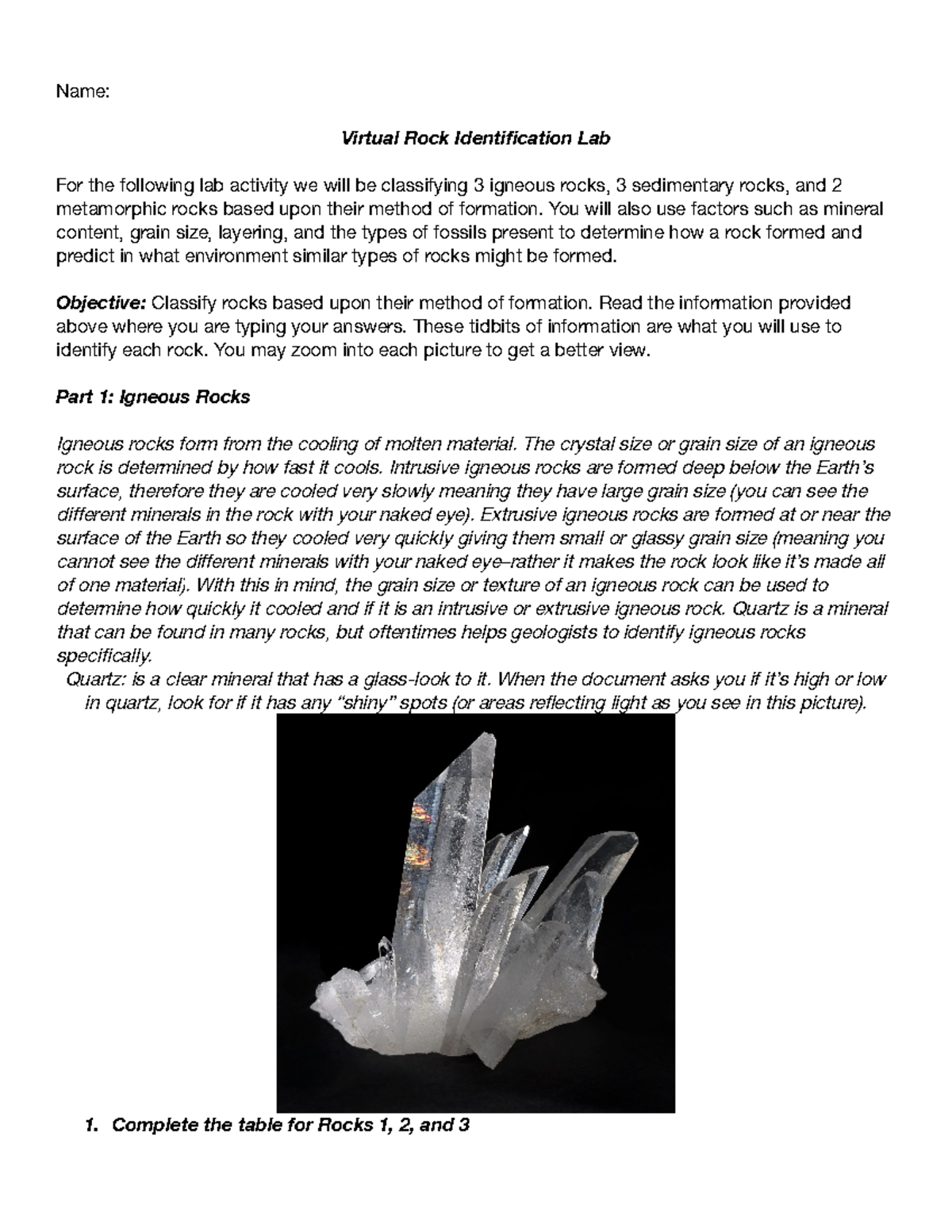 Virtual Rock ID Lab - Classification of Igneous, Sedimentary ...