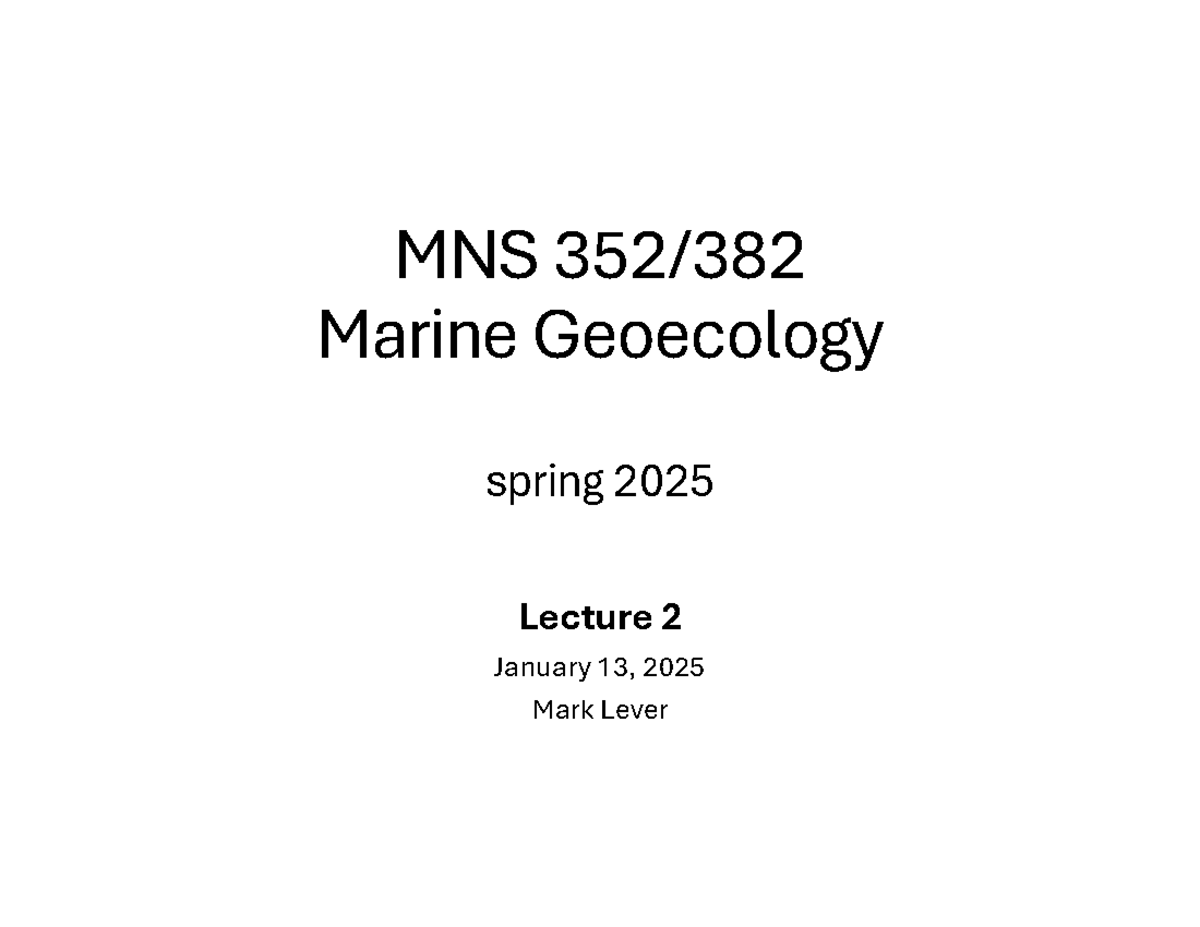 MNS 352/382 Lecture 2: Fundamentals of Marine Geoecology (Spring 2025 ...