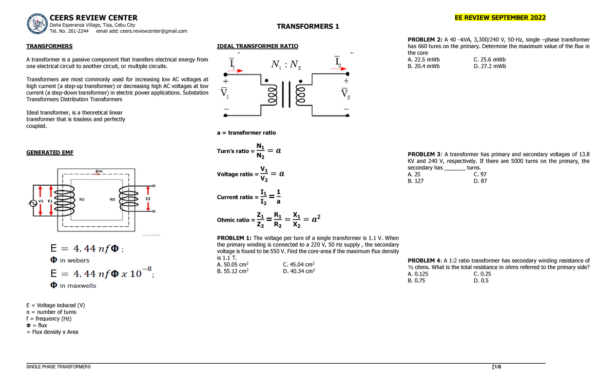 Transformers 1 NO Answer - CEERS REVIEW CENTER Doña Esperanza Village ...