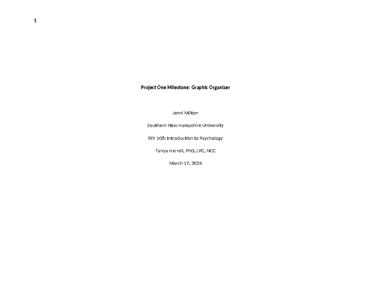 PSY108 Project One Milestone: Graphic Organizer on Perspectives - Studocu