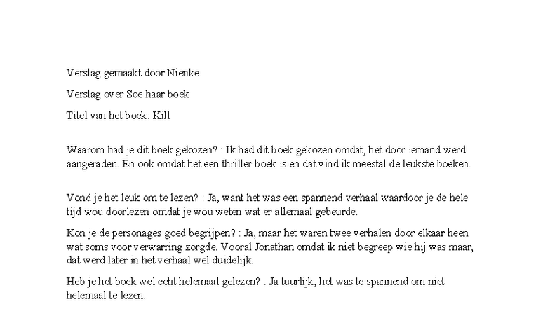 Boekverslag Kill: Een Spannende Thriller door Nienke Poell - Studeersnel