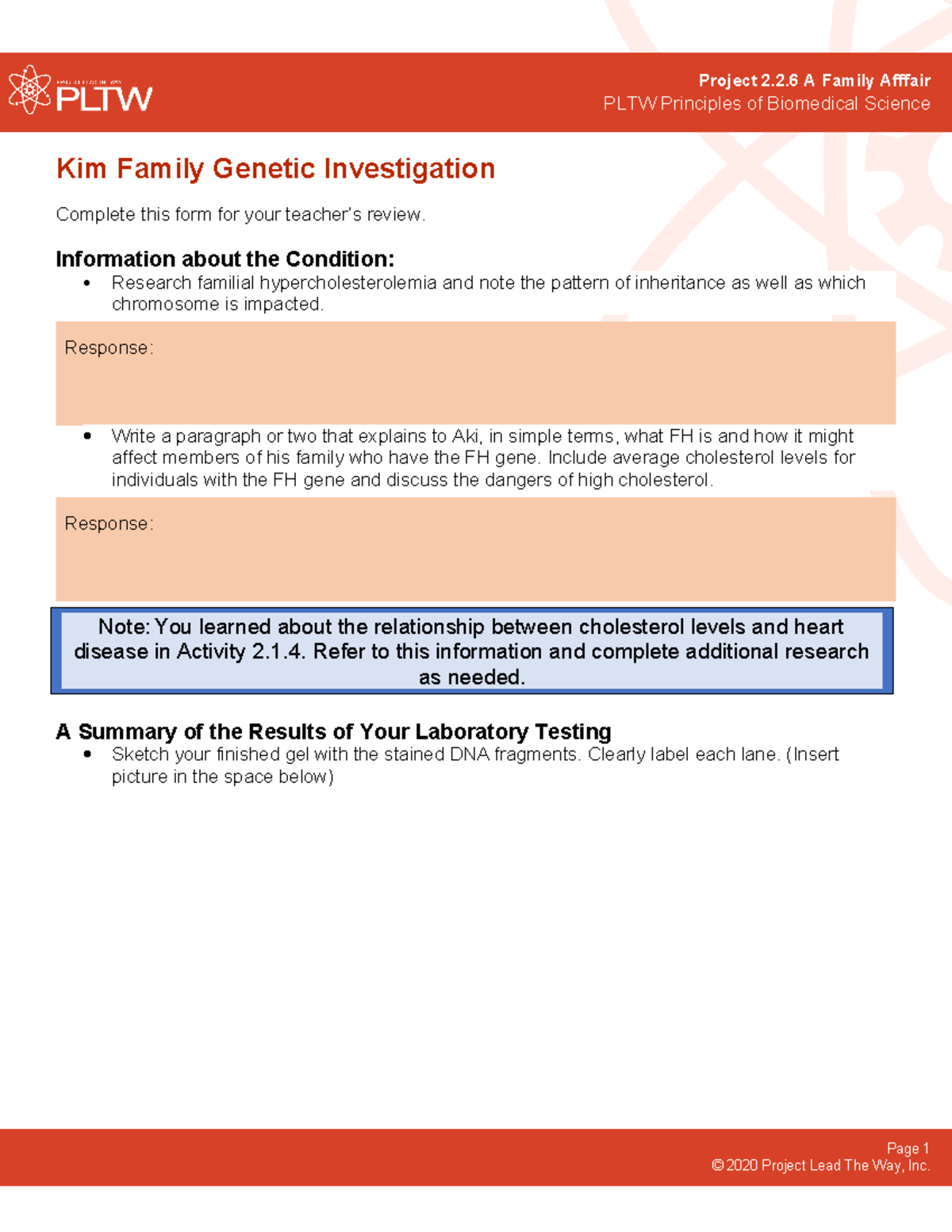 PLTW PBS 2.2.6 Kim Family Genetic Investigation Report - Studocu