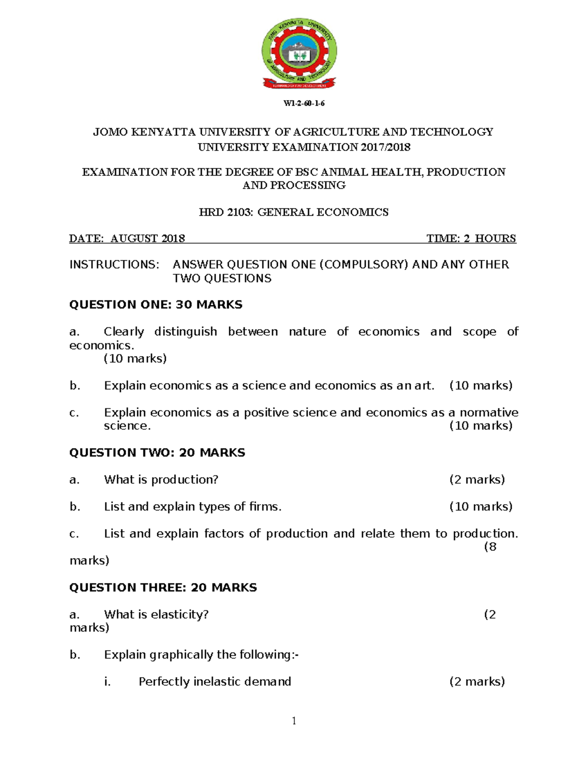 HRD 2103 General Economics - W1-2-60-1- JOMO KENYATTA UNIVERSITY OF ...