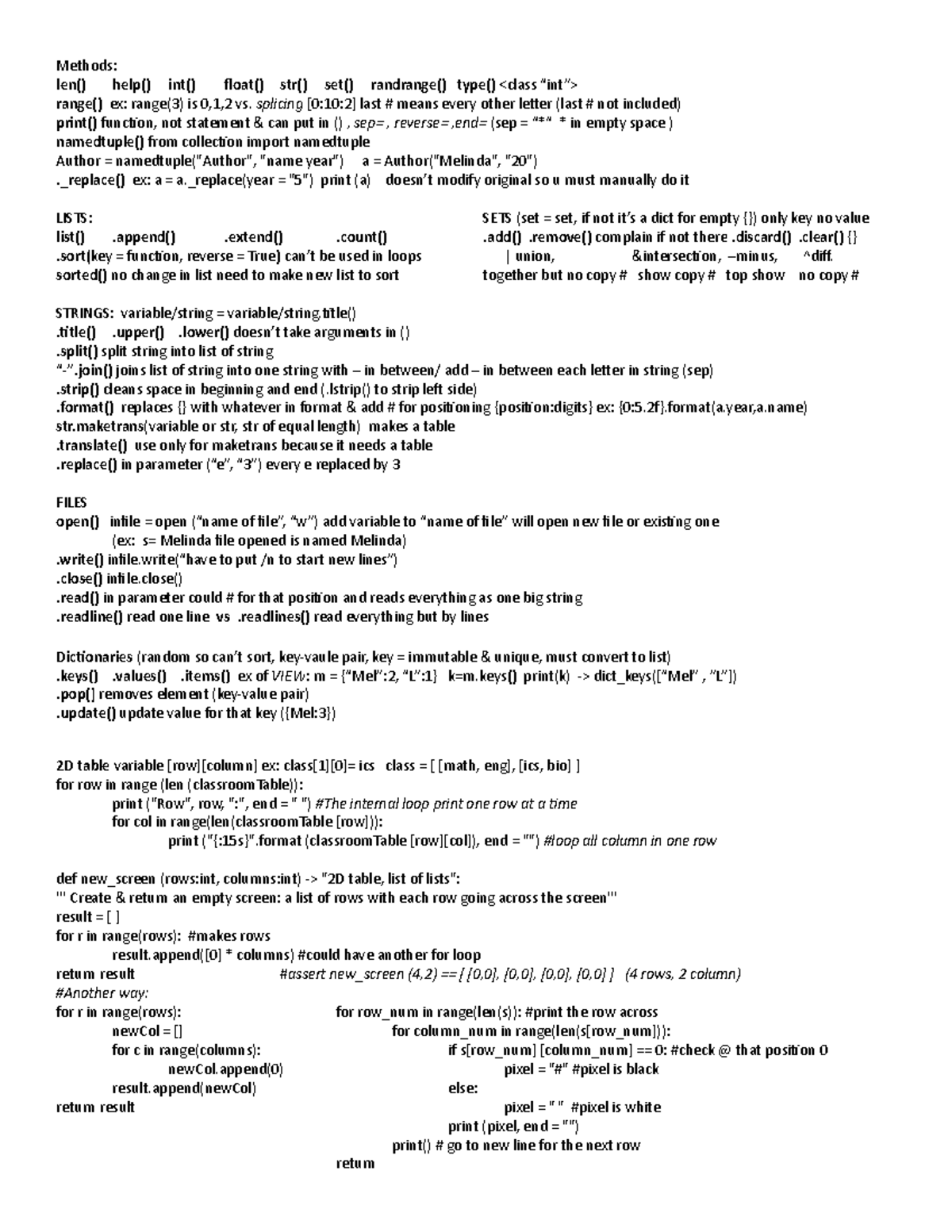 ICS Cheat Sheet: Essential Functions & Methods in Python - Studocu