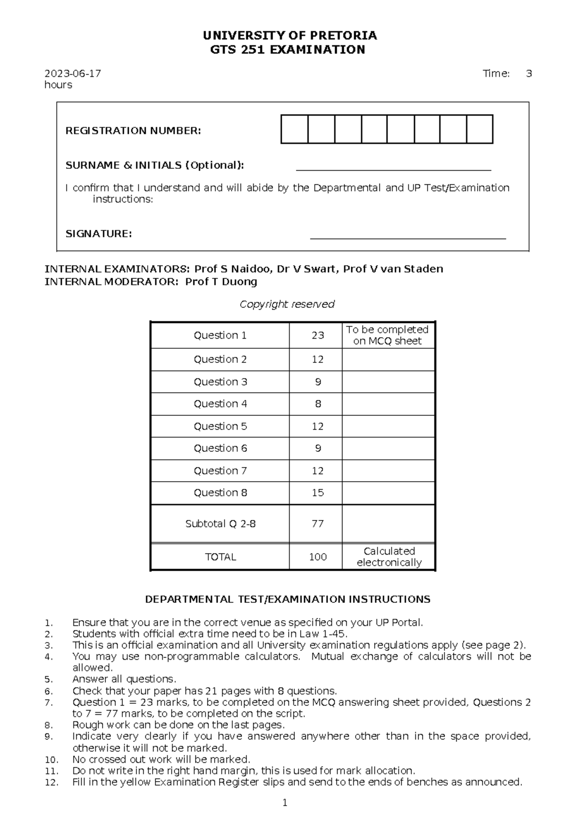 GTS 251 FINAL EXAMINATION: Guidelines and Question Breakdown - Studocu