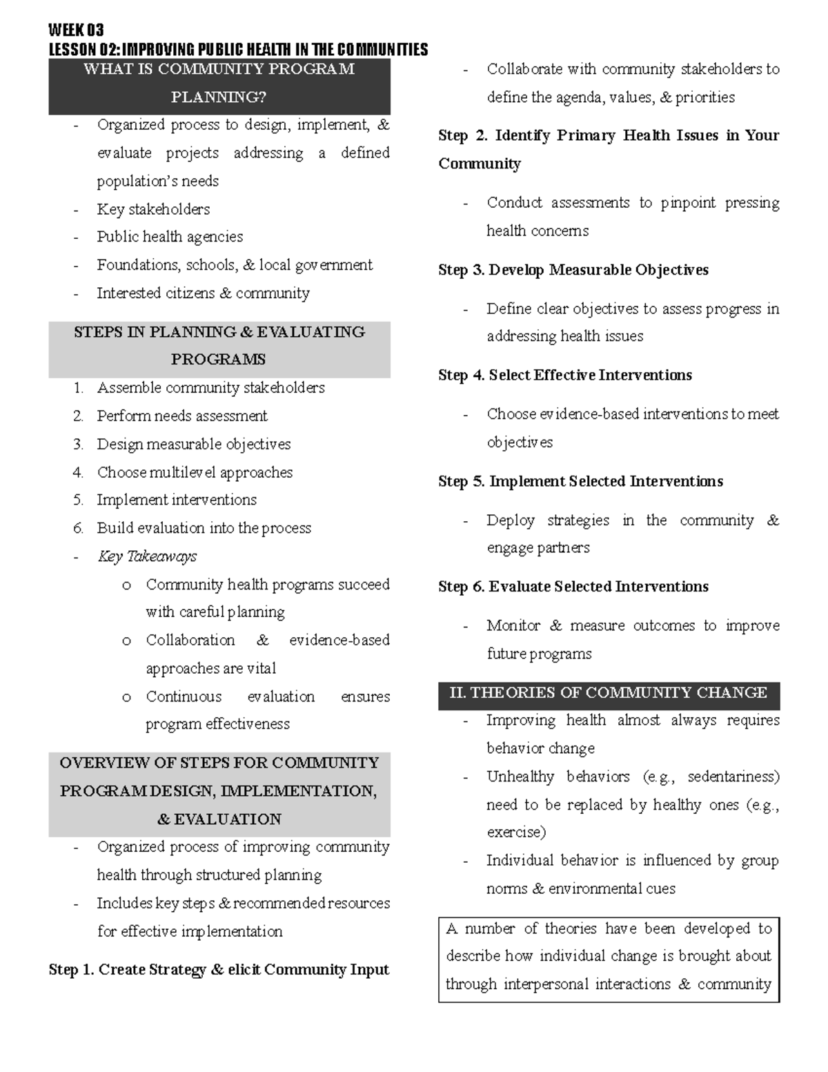 WEEK 03 Lesson 02 Improving- Public- Health- Communities - LESSON 02 ...