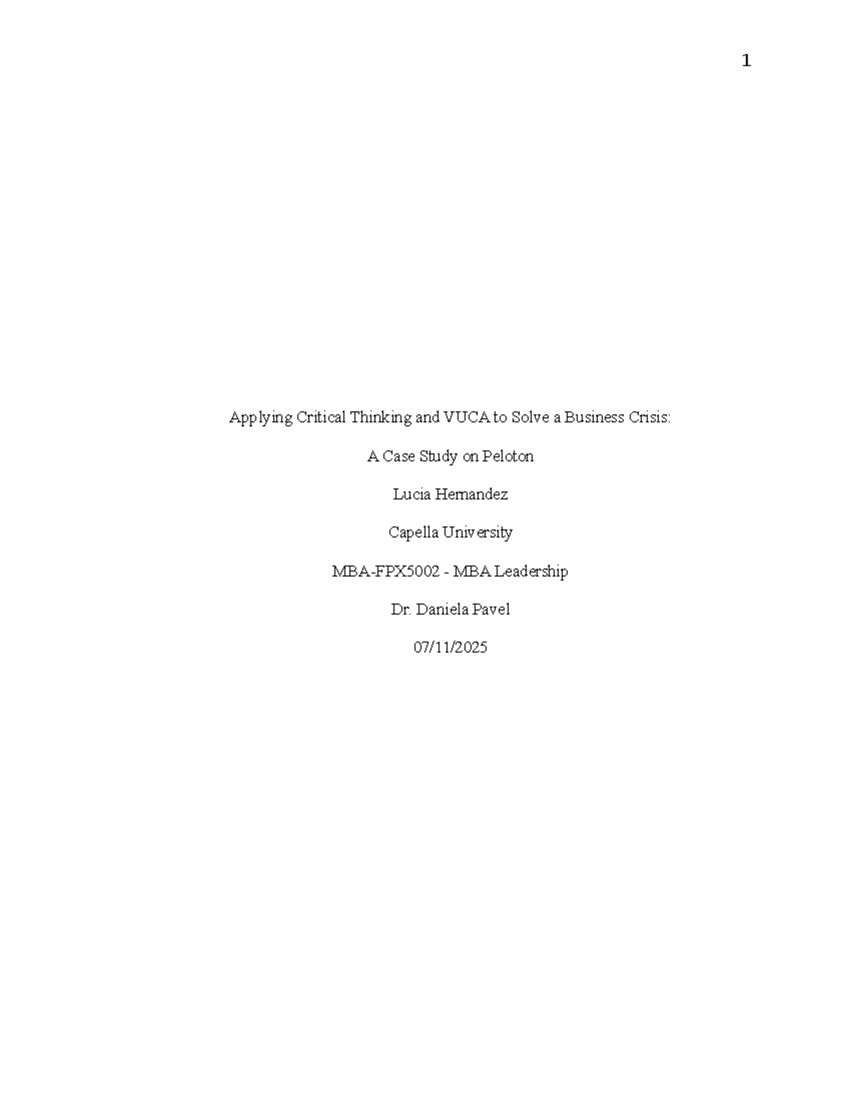 MBA Case Study: Critical Thinking & VUCA in Peloton's Crisis - Studocu