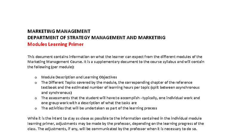 Marketing Modules Learning Primer 8302020-2-1 - DEPARTMENT OF STRATEGY ...