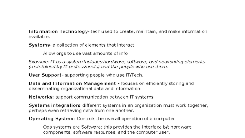 C182 - Comprehensive Study Notes on Information Technology Systems ...