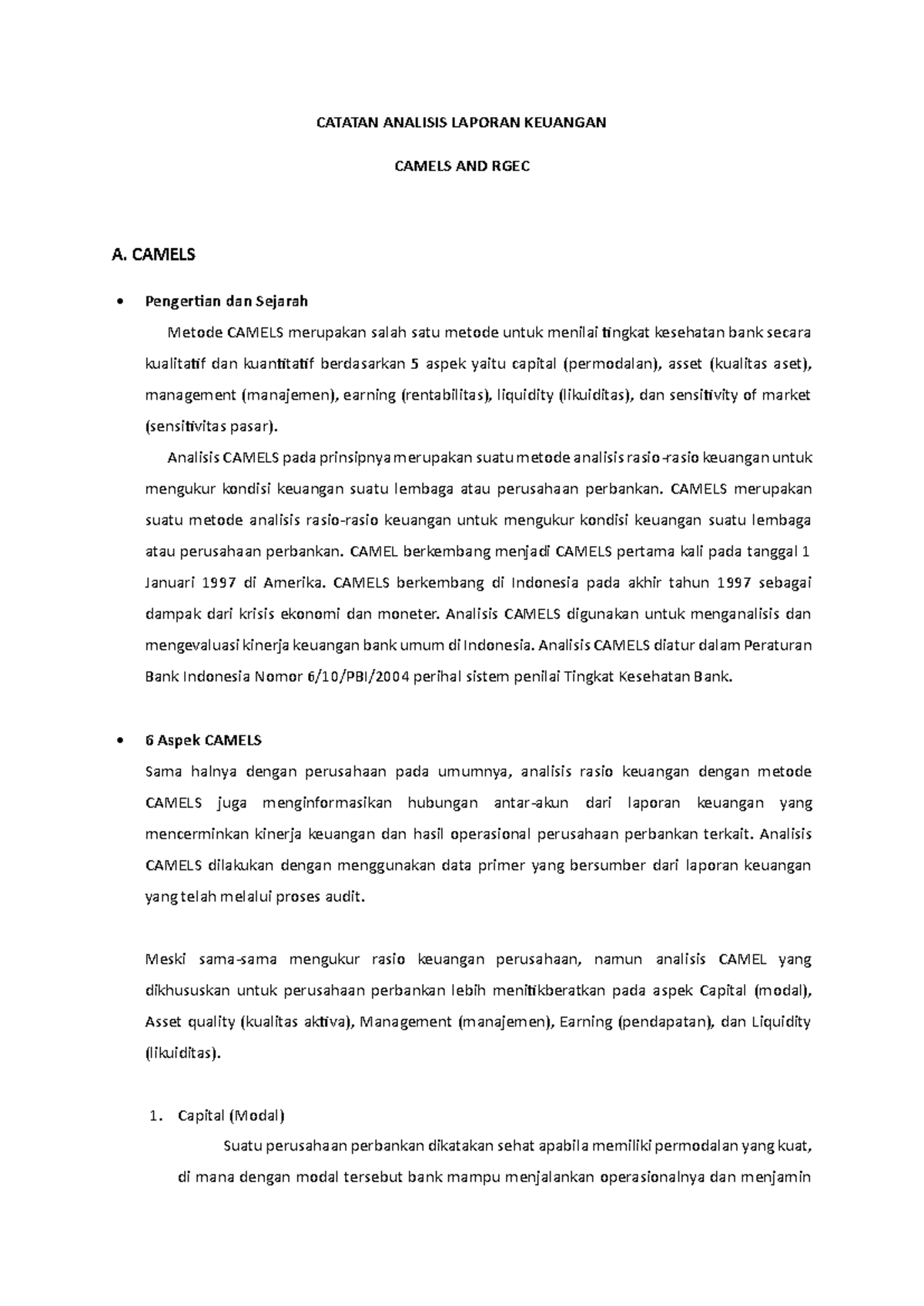 Analisis CAMELS dan RGEC dalam Penilaian Kinerja Keuangan Bank - Studocu