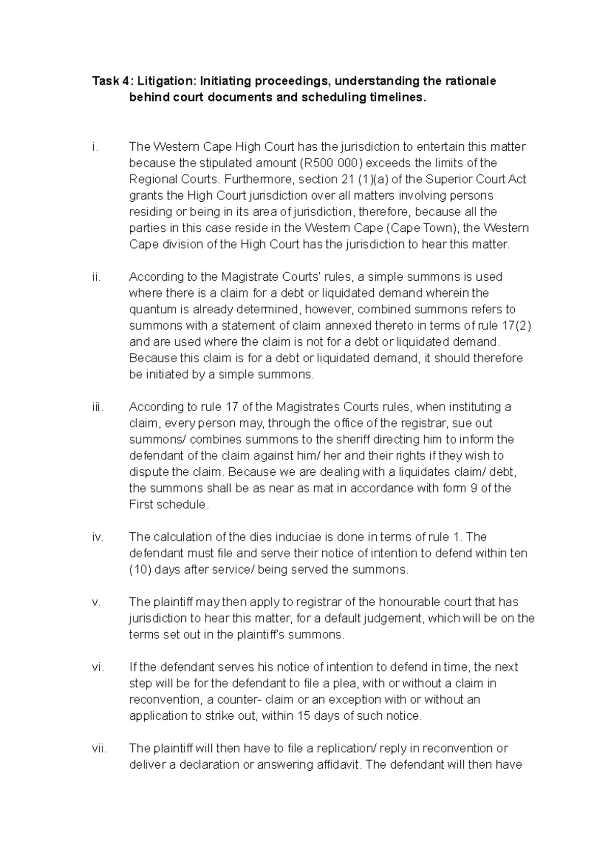 TASK 4 - Litigation Process and Understandings in Court - Studocu