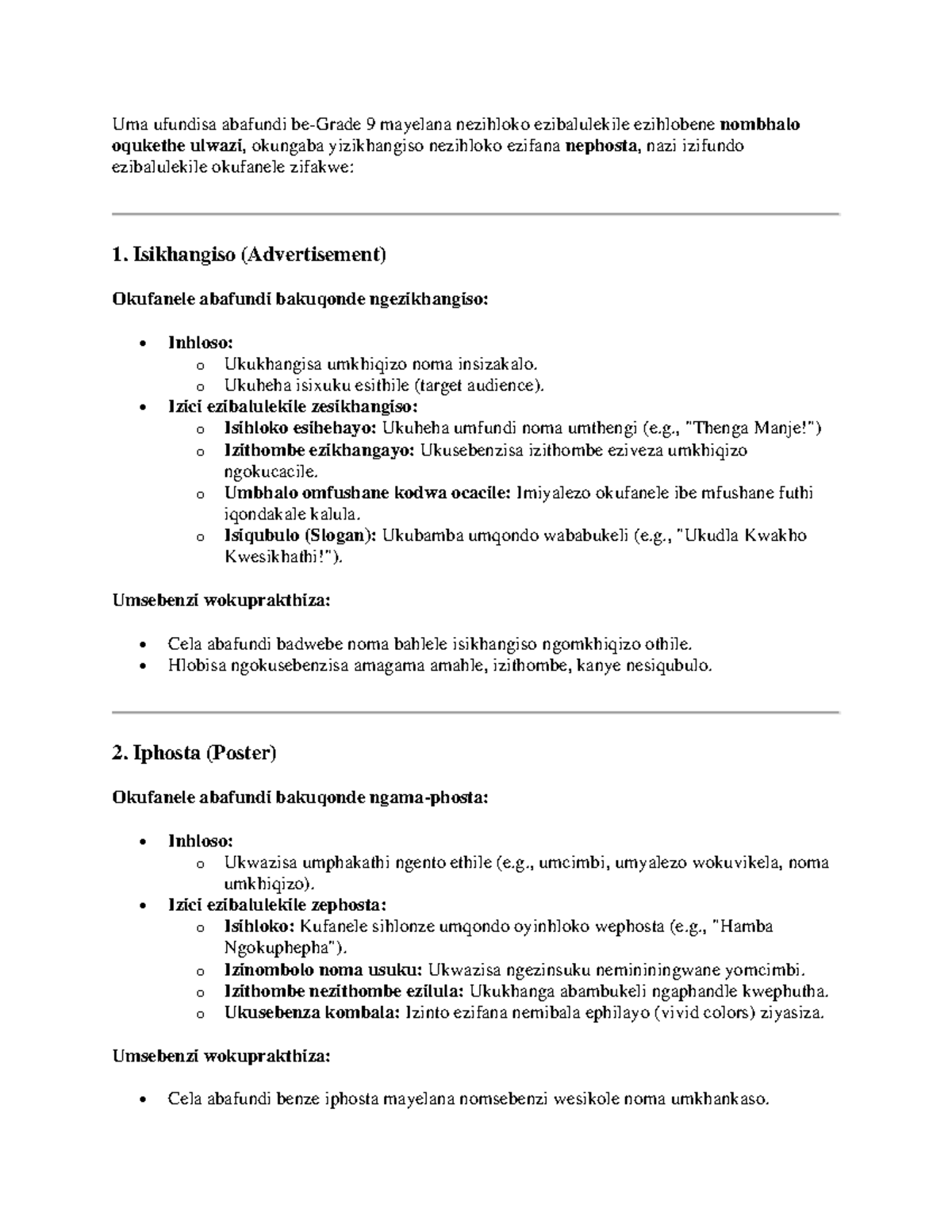 Grade 9 - Important Lessons on Advertisements and Posters - Studocu