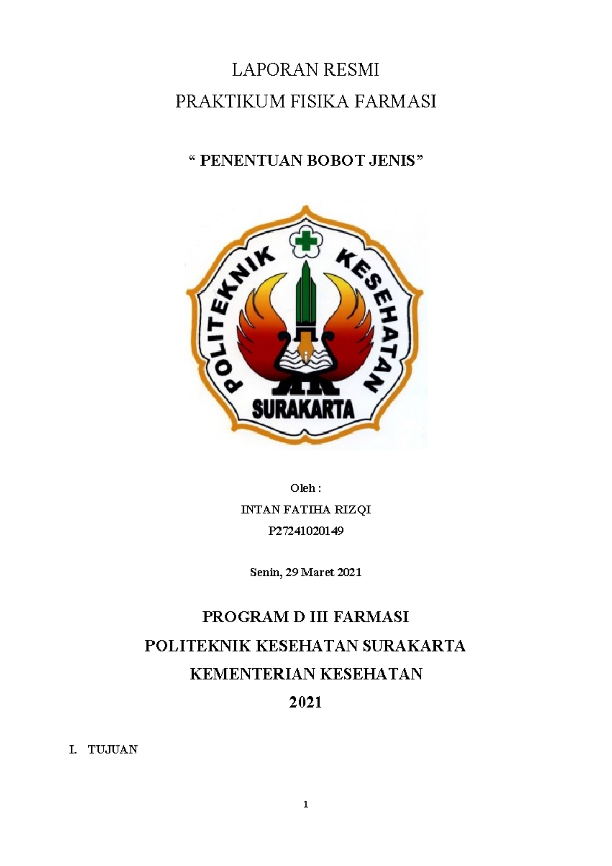 Fisika I: Laporan Praktikum Penentuan Bobot Jenis dengan Piknometer ...