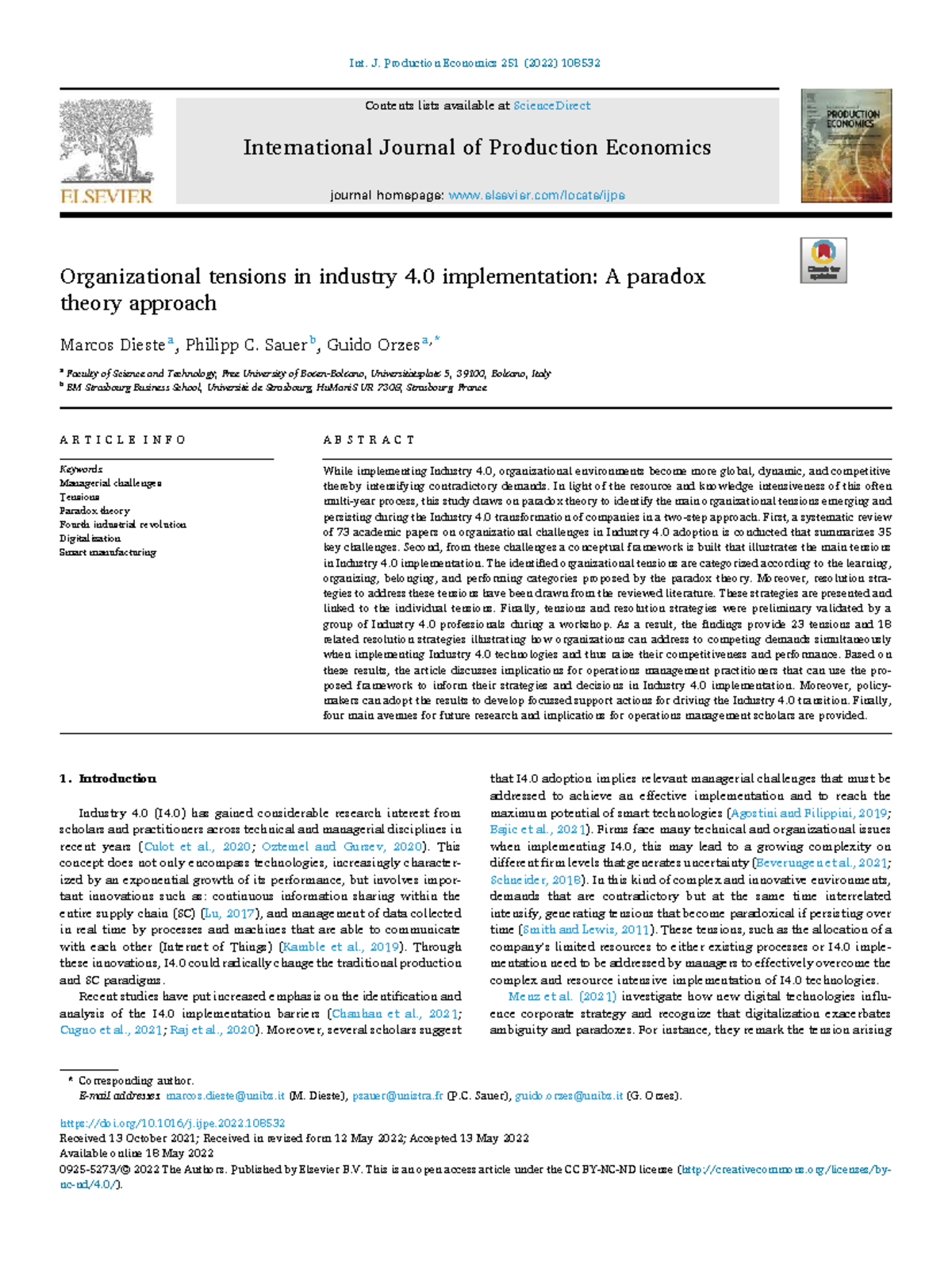 Organizational Tensions in Industry 4.0 Implementation: A Paradox ...