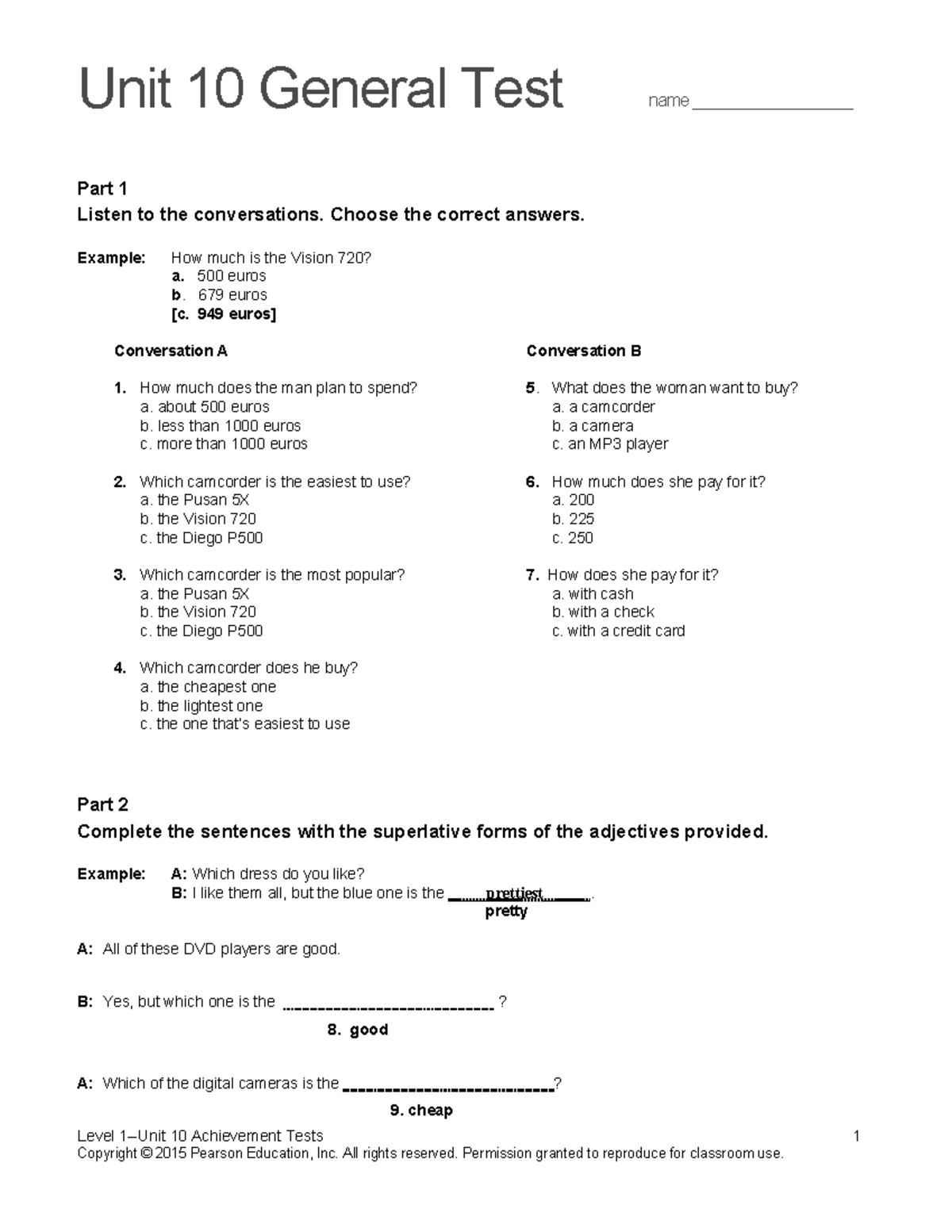 Unit 10 General Test: Listening & Writing Activities - Studocu
