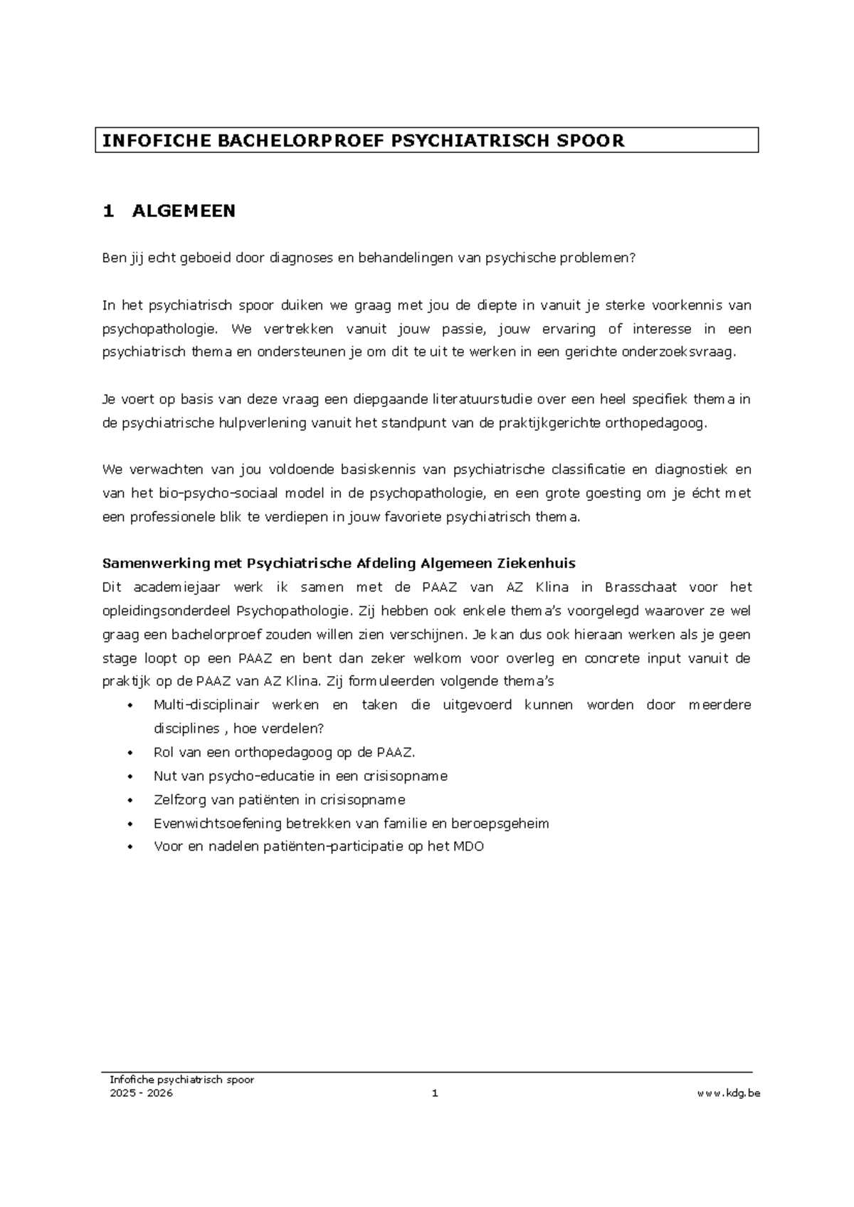Infofiche Bachelorproef Psychiatrisch Spoor 2025-2026 - Studocu