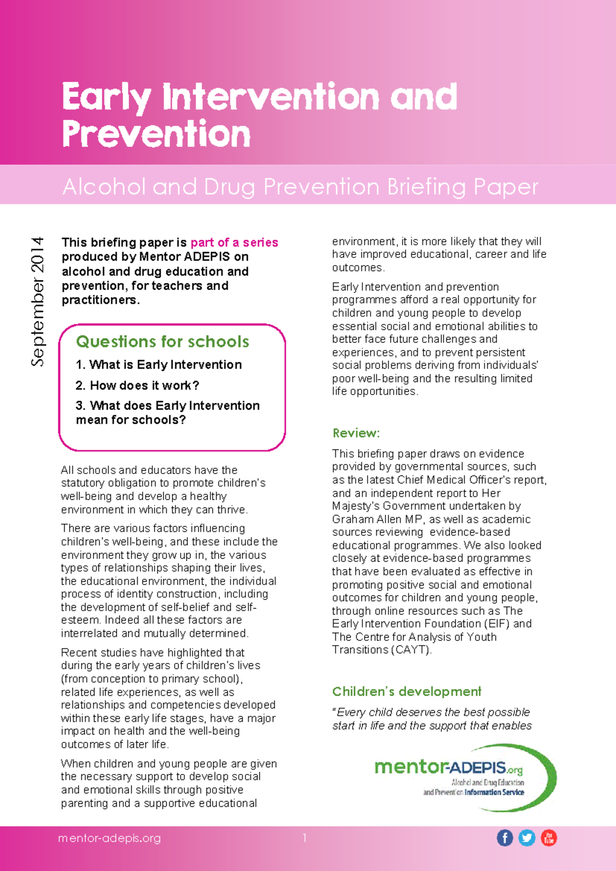 Early Intervention & Prevention: Alcohol & Drug Education Briefing ...