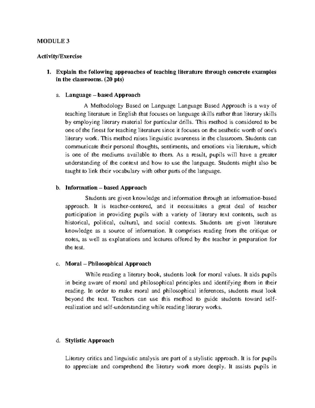 Teaching Approaches in Literature: A Comprehensive Guide for ENG 101 ...