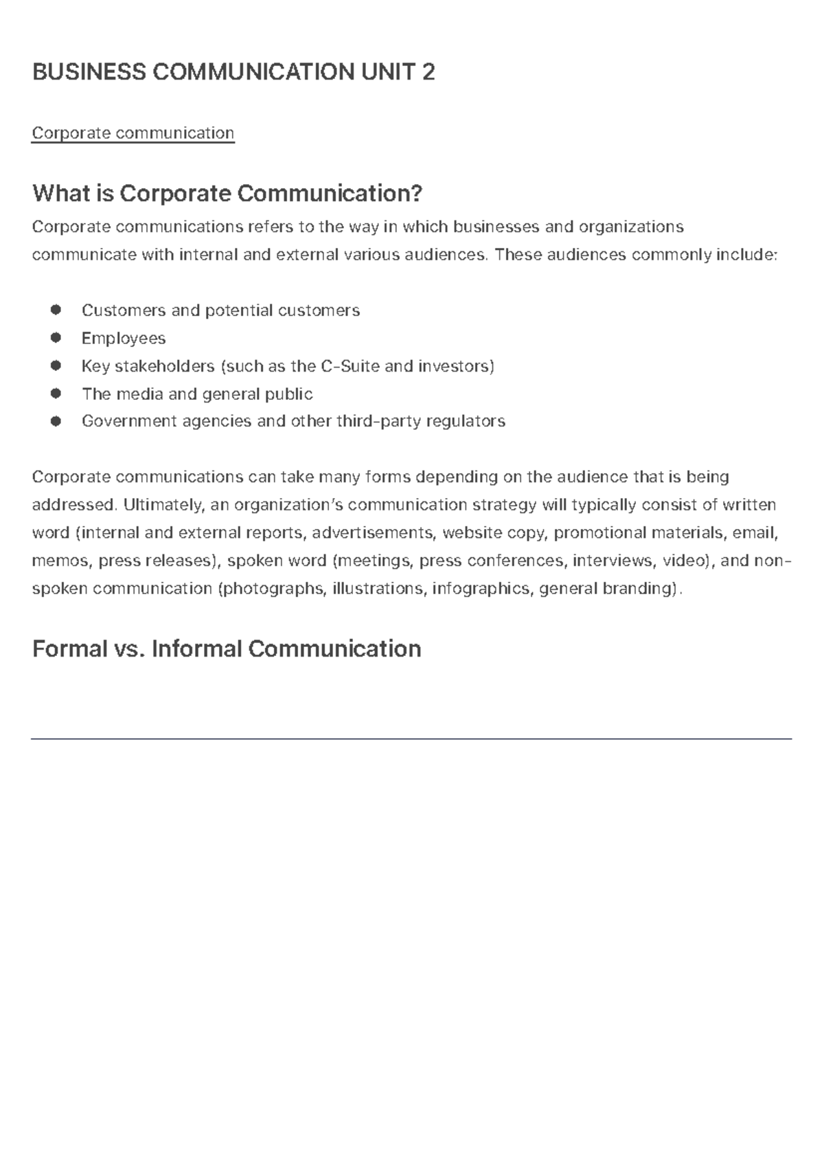 Business Communication UNIT 2 - BUSINESS COMMUNICATION UNIT 2 Corporate ...
