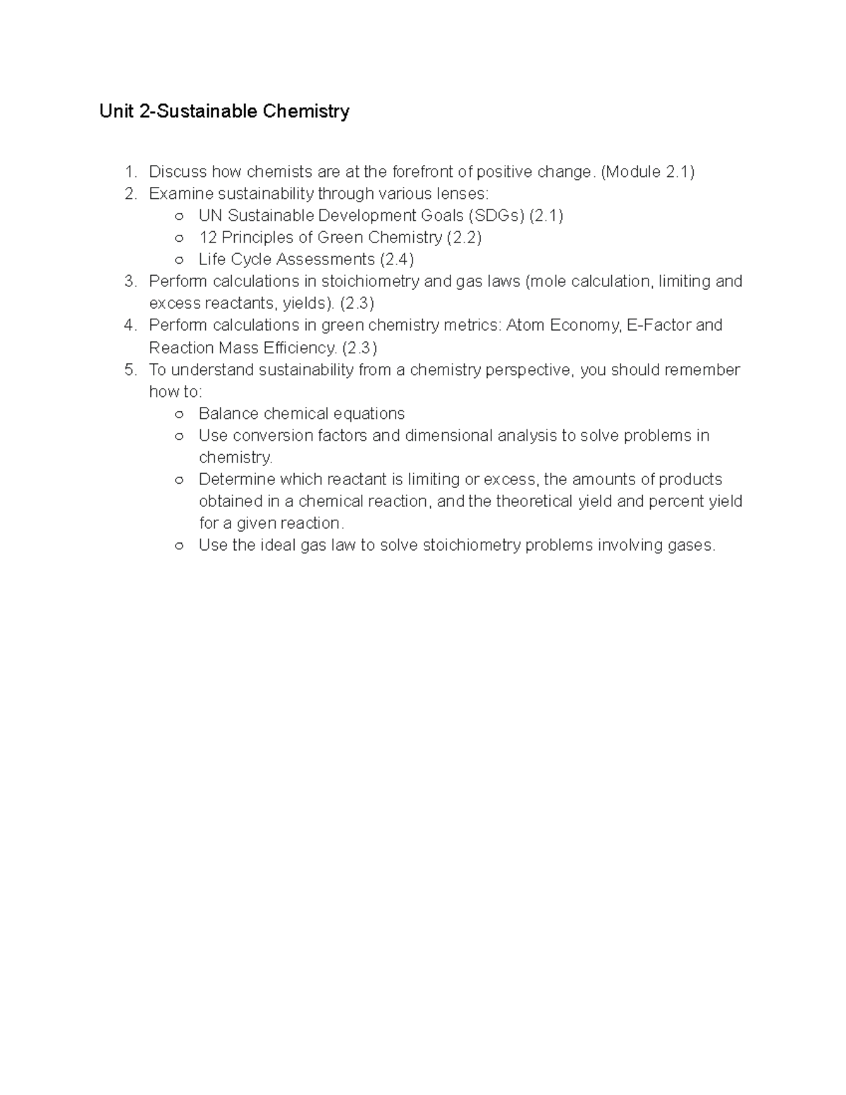 Chem 1211: Sustainability in Chemistry and Green Practices - Studocu