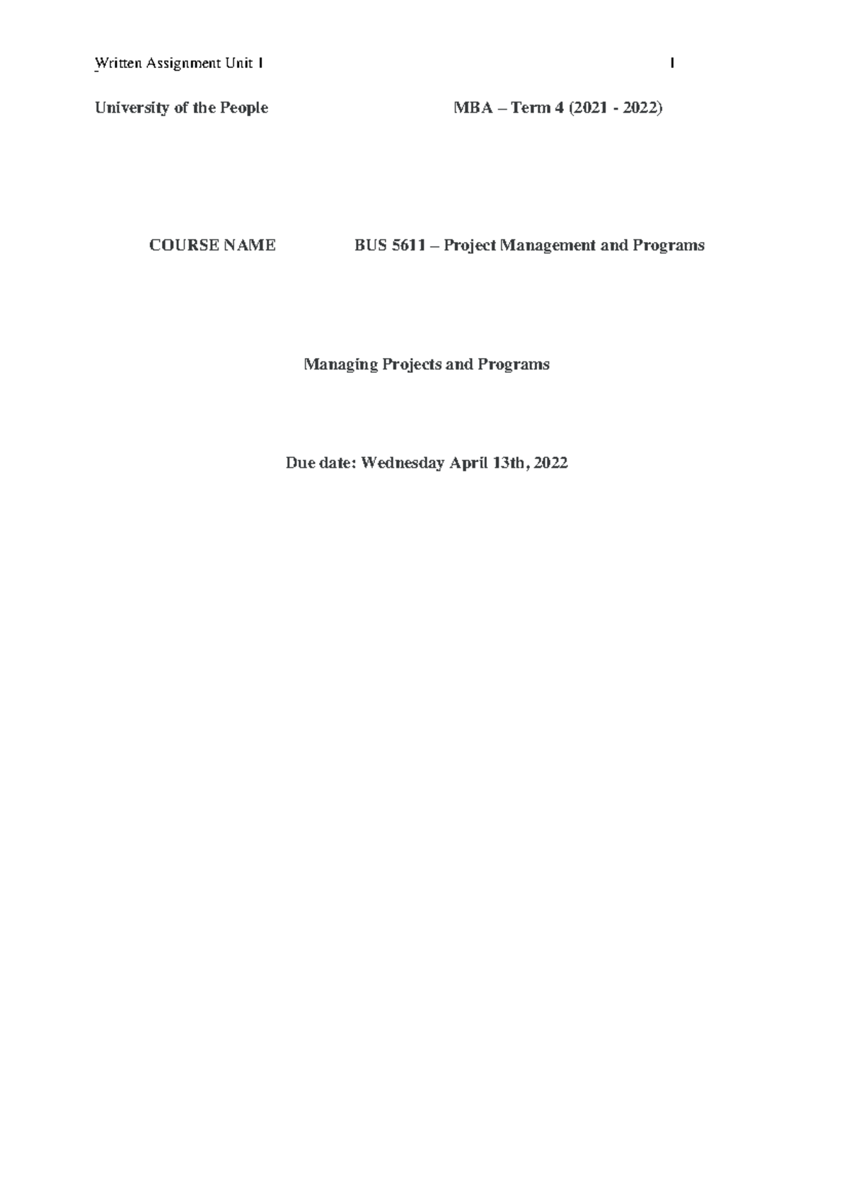 5611 Written Assignment Unit 1 - Written Assignment Unit 1 1 wwww ...