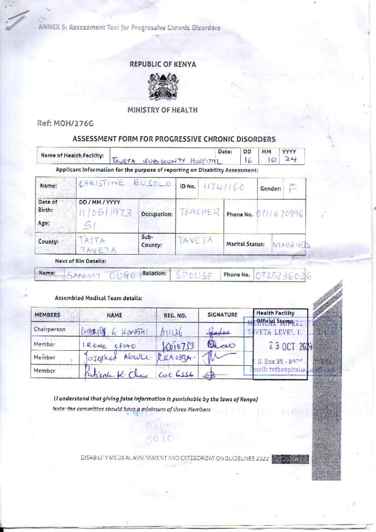 TRUE SAYINGS LI - ANNEX 5: Assessment Tool for Progressive Chronic ...
