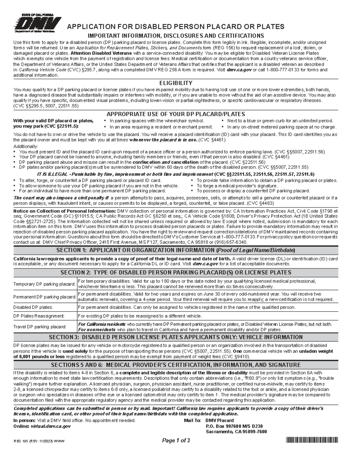 REG 195 R11 2023 ASB - Disabled Person Placard Application Guide - Studocu