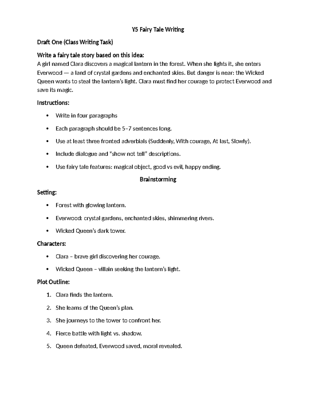 Y5 Fairy Tale Writing: Clara and the Lantern of Everwood - Studocu