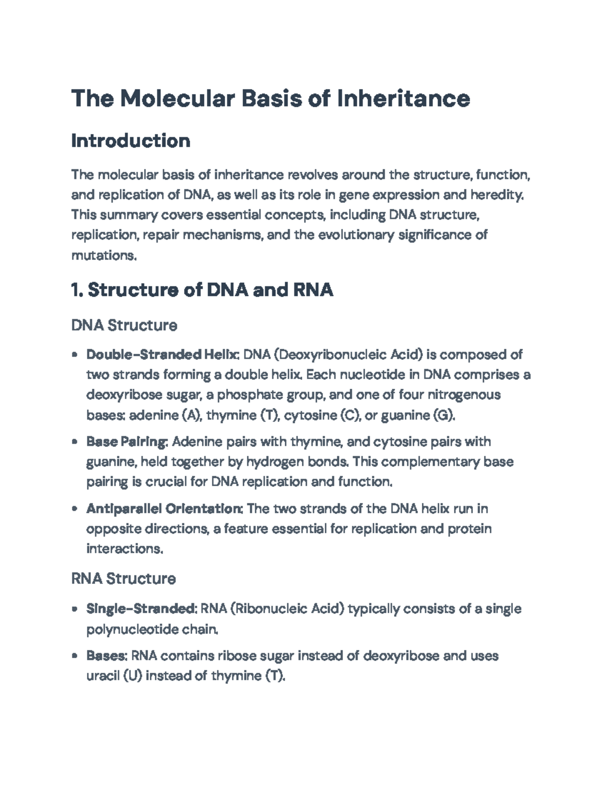 Molecular Basis of Inheritance: DNA Structure & Replication Insights - Studocu