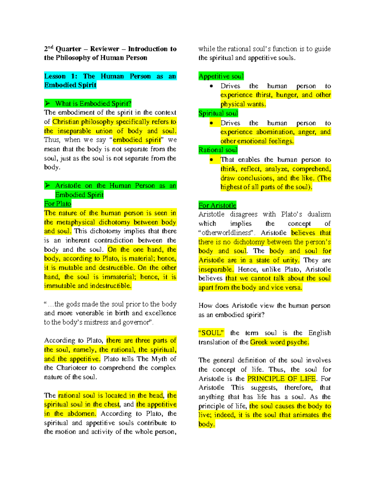 PHIL 101: 2nd Quarter Reviewer on Human Person & Environment - Studocu