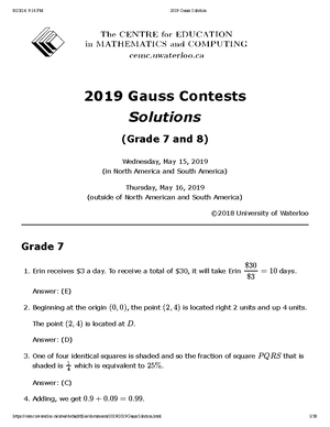 2018 Gauss Contest Solutions for Grades 7 and 8 - Studocu