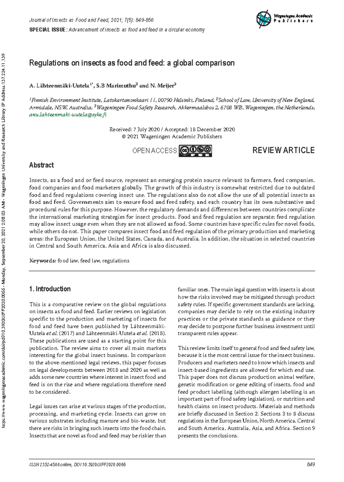 Regulations on Insects as Food and Feed: A Global Comparison (JIF 7(5 ...