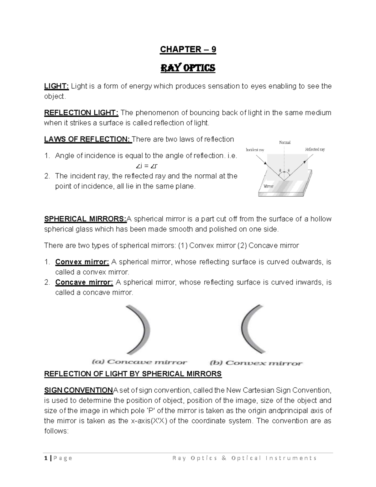 CHAPTER 9: RAY OPTICS & OPTICAL INSTRUMENTS NOTES - Studocu