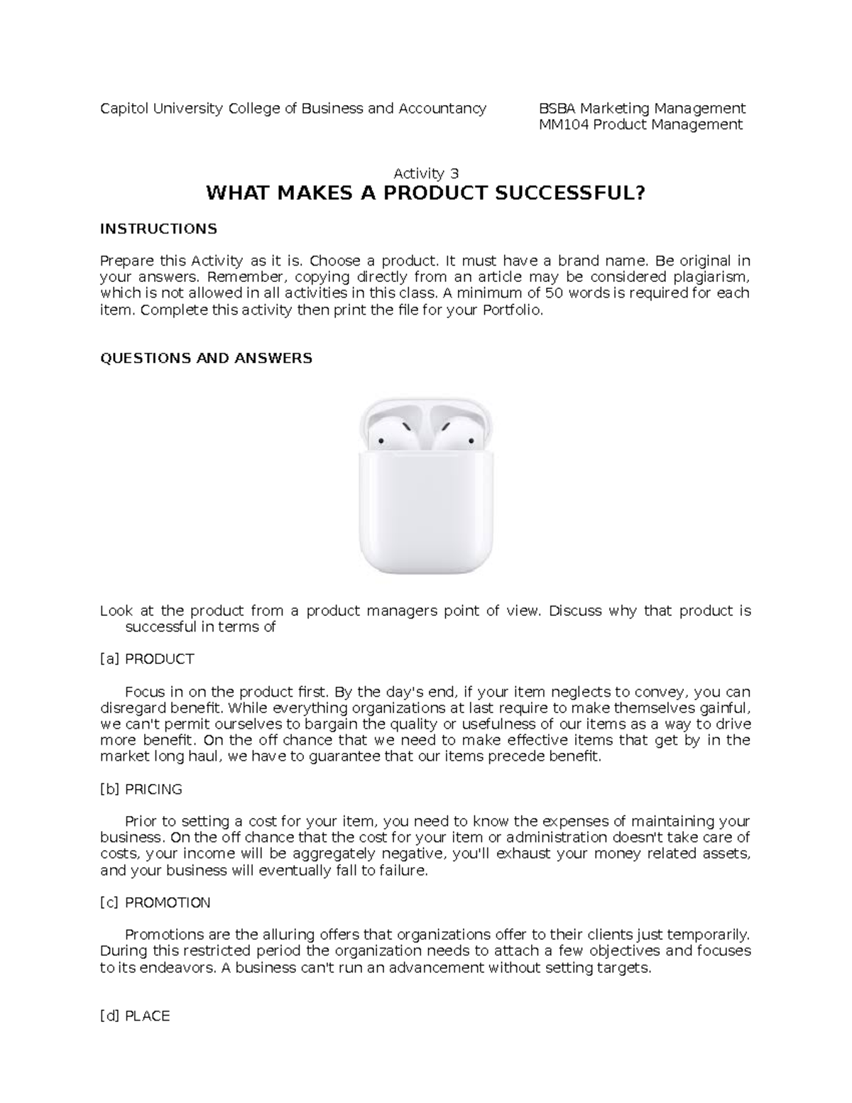 WHAT Makes A Product Successful - Capitol University College of ...