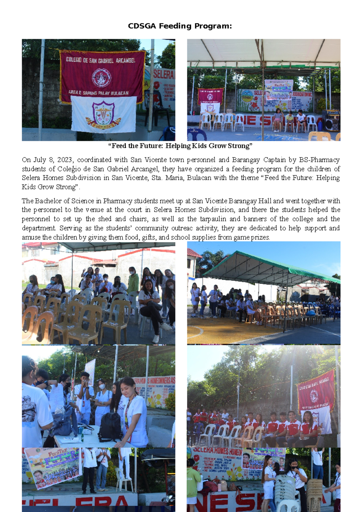 CDSGA-Feeding Program: Community Outreach by BS-Pharmacy Students - Studocu